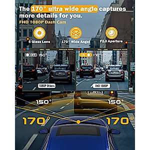 Dash Cam 1080P WiFi Dash Camera for Cars, Dash cam Front with App, Car Camera with Night Vision, 170° Wide Angle WDR, 24 Hours Parking Mode, G-Sensor, Loop Recording, Support 128GB Max - Car Charger