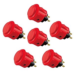 Sanwa 6 pcs OBSF-24 Original Push Button 24mm - for Arcade Jamma Video Game & Arcade Joystick Games Console (Red) S@NWA
