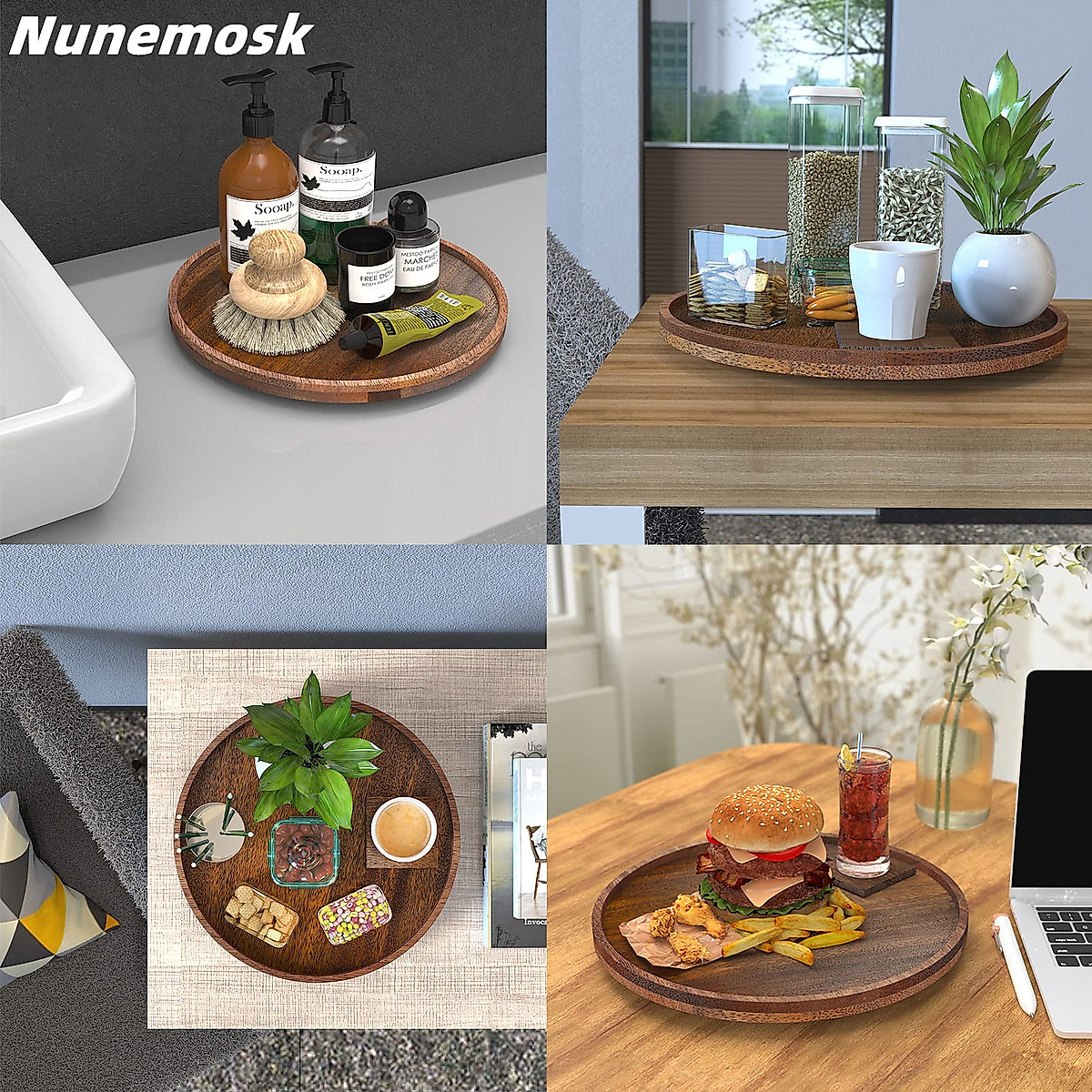 Nunemosk 13" Lazy Susan Turntable Walnut Wood, Kitchen Turntable Storage Food Bin Container for Kitchen Cabinets, Pantry, Refrigerator, Counter top (Walnut Wood)