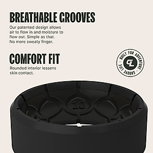 Groove Life Zeus Edge Midnight Black Silicone Ring Breathable Rubber Wedding Rings for Men, Lifetime Coverage, Unique Design, Comfort Fit Ring - Size 10