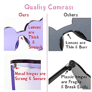 OLIN Heart Thick Oversized Rimless Sunglasses One Piece Heart Shape Eyewear Colored Sunglasses for Women Purple, Heart