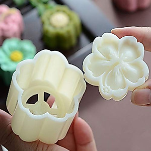 Ylskmu Moon Cake Mold Set 4pcs 50g Cookie Stamps, Cherry Blossom Floral Mid Autumn Festival DIY Hand Press Cookie Dessert Cutter Pastry Decoration Flower Impressions Tool Mooncake Maker (50g)