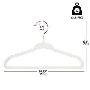 ManGotree Baby Velvet Hangers with 360° Swivel Rose Gold Hook, 10.95" Non-Slip Toddler Hangers, Ultra Thin Space Saving Children's Clothes Hanger, 15 Pack (White)
