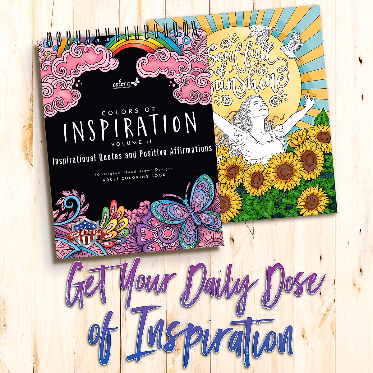 ColorIt Colors of Inspiration Volume 2 Inspirational Quotes and Positive Affirmations Adult Coloring Book, 50 Original Designs, Spiral Binding, USA Printed, Lay Flat Hardback Book Cover, Ink Blotter