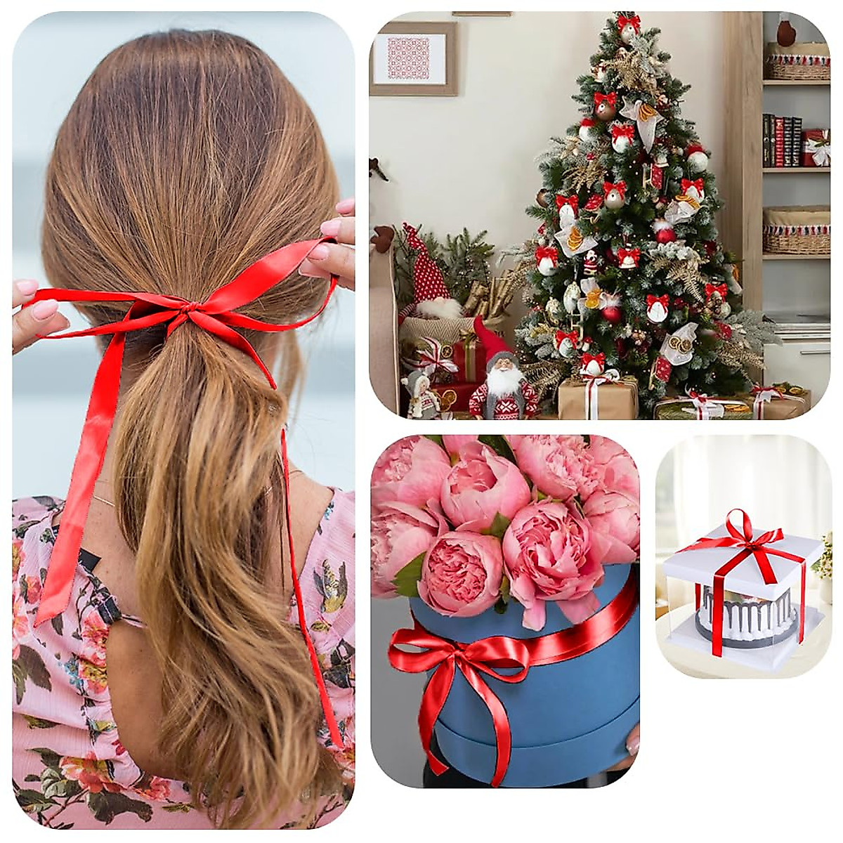 Red Ribbon for Gift Wrapping Red Christmas Ribbon for Christmas Tree Red Satin Ribbon Red Ribbon Week 3/8 in 25 Yards Red Hair Ribbon Red Gift Ribbons Lei for Invitation Red Ribbons