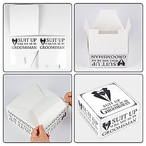 32 Pieces Groomsmen Proposal Box Set of 8 Groomsmen Box 8x8x4 inch With 8 Will You Be My Groomsman Labels and 8 Cards 8 Bartender Wooden Bottle Opener Beer Wine Cap Opener（7 Groomsmen, 1 Best Men ）