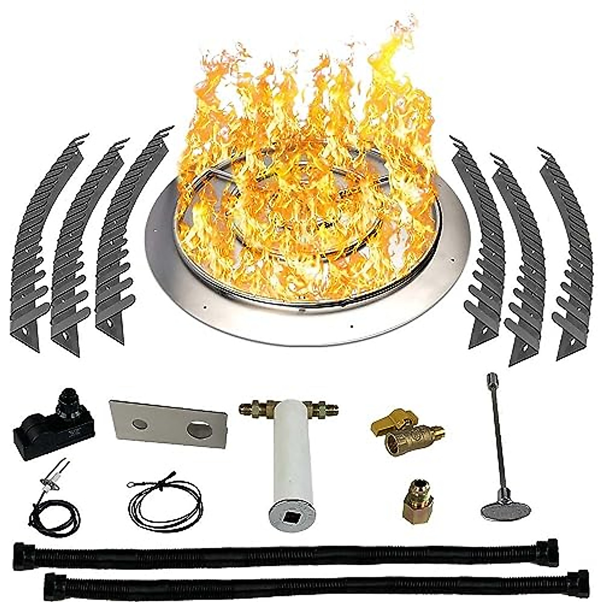 Dreffco Stainless Steel Fire Pit Burner Pan & Ring Pro Kit for Natural Gas, 36-Inch Pan, 30-Inch Ring, 200,000 BTU Max
