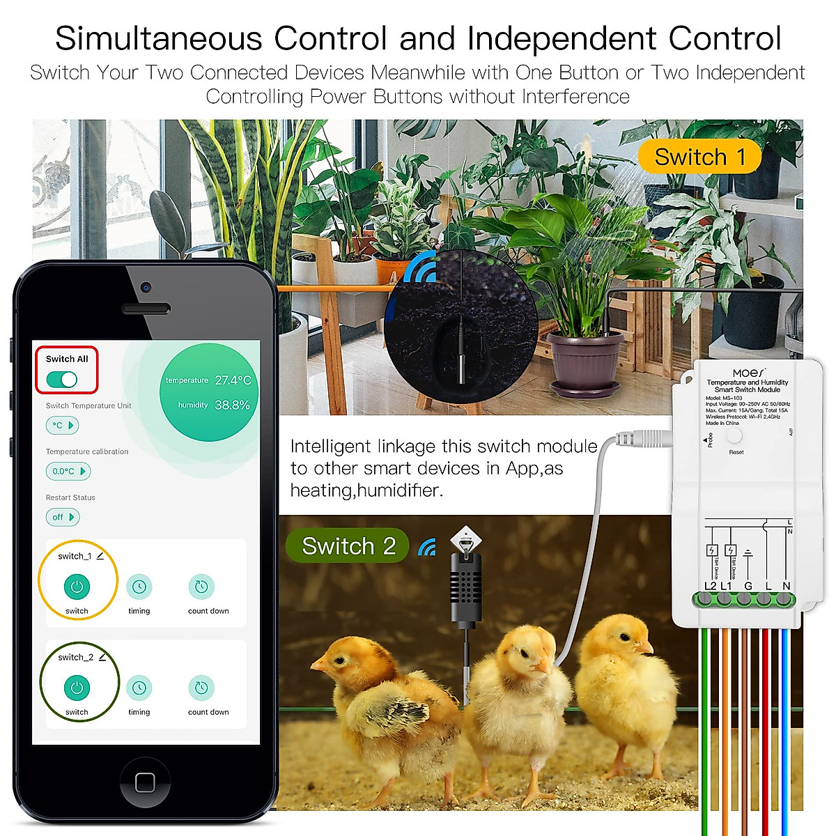 MOES WiFi Smart Temperature Switch Module Sensor with Waterproof Probe, Dual Relay Output Controller, Smart Life Tuya App Remote Control, Programmable Thermostats Kit Works with Alexa Google Assistant