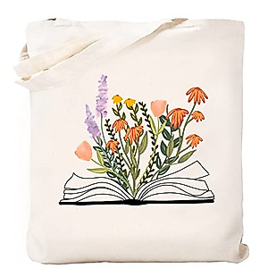 Kimoli Canvas Aesthetic Tote Bag for Women with Interior Pocket Book Totes Shopping Shoulder Bag Reusable Grocery Bags (Style-B)