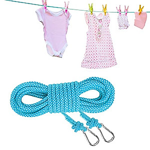 FYY Clothesline, Clothes Drying Rope Portable Travel Clothesline, Adjustable Laundry Drying line for Home, Backyard, Hotel, Outdoor and Indoor Use (Blue)