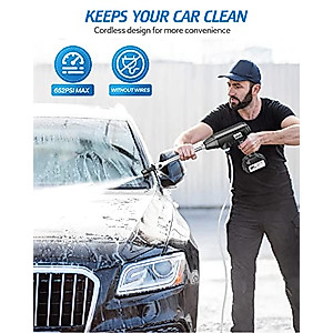 Aihand Cordless Pressure Washer, 652PSI Portable Power Cleaner with Rechargeable 4.0Ah Battery 6-in-1 Nozzle, Handheld High-Pressure Car Washer Gun for Home/Floor Cleaning & Watering, Charger Included