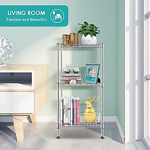 ANTSKU 3-Tier Adjustable Shelving Unit, Metal Wire Rack with Leveling Feet, Standing Storage Shelf for Laundry, Bathroom, Kitchen, Pantry, Closet (12" D x 12" W x 23.5" H, Chrome)