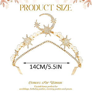 Catery Star Moon Crown Headband Gold Halo Crown Goddess Tiara Headpiece Pearl Boho Wedding Headpiece Bridal Hair Accessories for Women and Girls