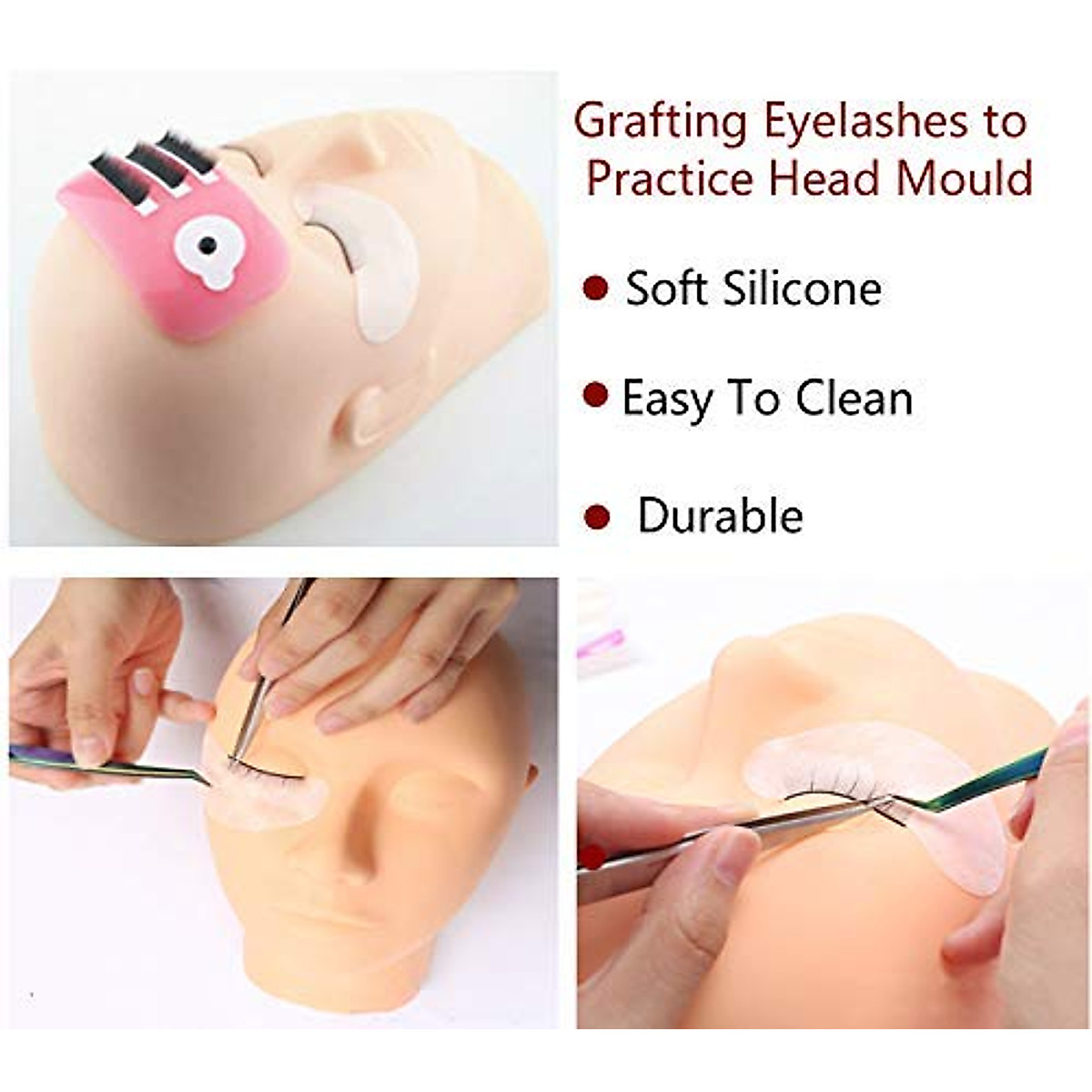Lash Mannequin Head,Silicone Mannequin Head,Pro Training Mannequin Flat Head Practice,for Make Up and Lash Extention,Cosmetology Mannequin Doll Face Head (Skin colour -A)