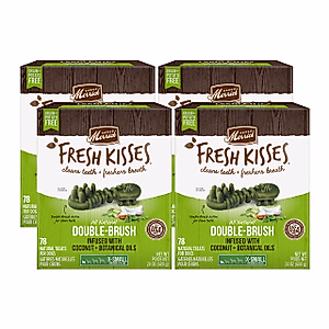 Merrick Fresh Kisses Double-Brush Dental Dog Treats, Infused with Coconut & Botanical Oils, Grain & Potato Free, for X-Small Dogs, 78 CT Treats/Pack (Pack of 4)