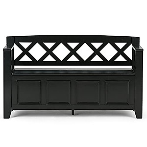SIMPLIHOME Amherst SOLID WOOD 48 Inch Wide Entryway Storage Bench with Safety Hinge, Multifunctional Transitional in Black