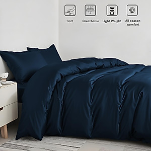 Linenwalas Tencel Lyocell Duvet Cover Set, Eucalyptus Cooling Lightweight Silk Comforter Cover Set with Zipper Closure & Corner Ties (Navy Blue, King)