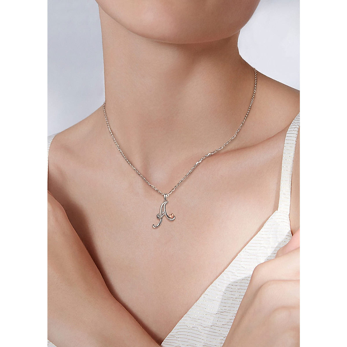 CELESTIA Gifts for Women Sterling Silver Initial Necklaces for Women Letter Pendant A Monogram Necklaces Alphabet Heart Initial Jewelry