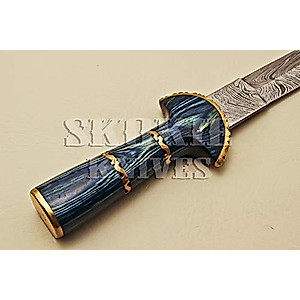 Skokie Knives Handmade Damascus Steel Dagger Knife - Steel Handle Pakka Wood and Brass Spacer
