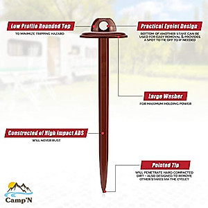 Camp'N - 8 Pack 6" Patio Rug Stakes-Low Profile High Strength Rust Proof ABS - Used for Rugs, Tents, Tarps, RV Mats