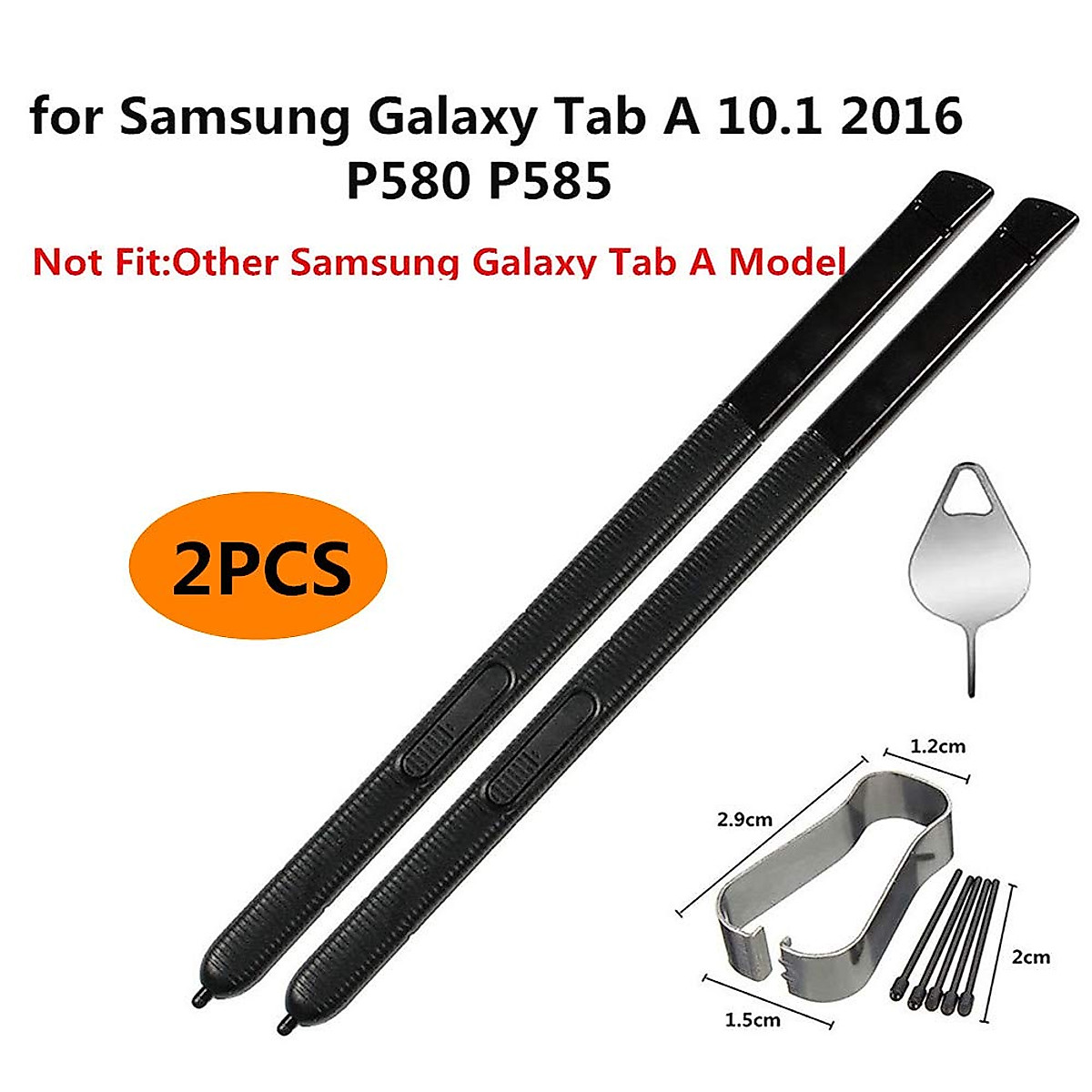 2PCS Galaxy P580 Stylus Pen Replacement for Samsung Galaxy Tab A 10.1 2016 SM-P580 P580 P585 Stylus Touch S Pen Tips/Nibs+Eject Pin (Black)