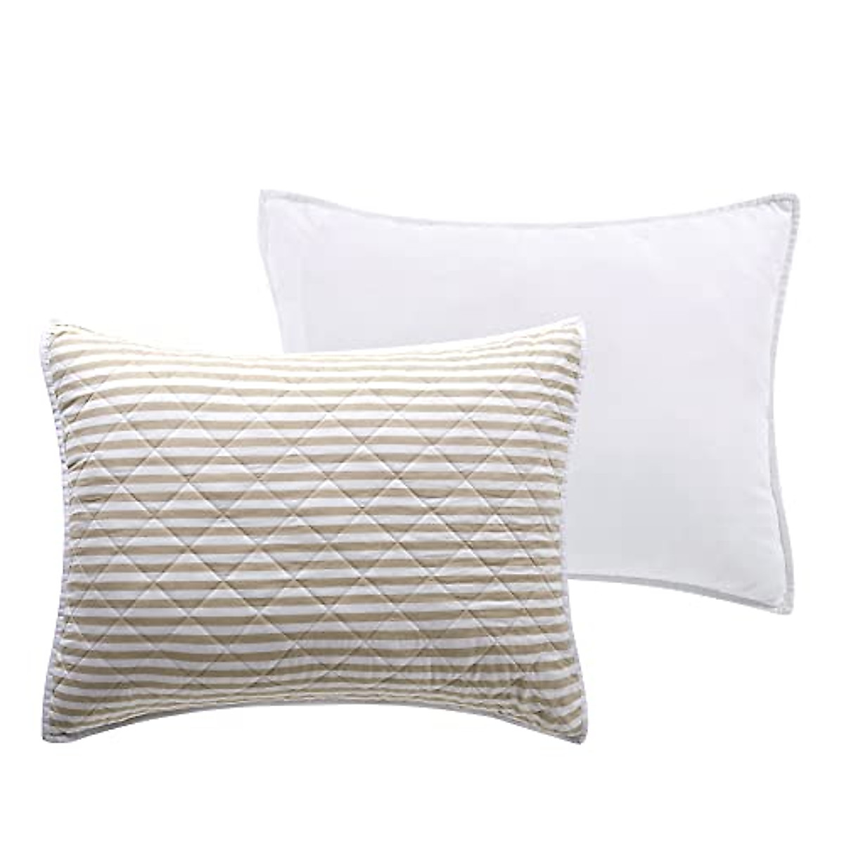 SHALALA King Size Quilt Sets,Kahki and White Striped Quilt Bedding Set,Soft Microfiber Bedspread and Coverlet with 2 Decorative Pillowsfor All Season (King,5pcs,106inches x 96inches)