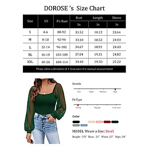 DOROSE Womens Mesh Long Sleeve Shirts Casual Blouses Tops Christmas Dark Green M