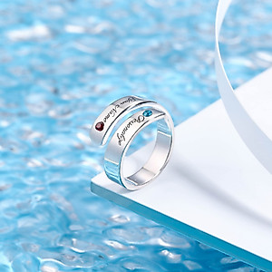 OTXIXTO Personalized 925 Sterling Silver Spiral Twist Rings for Women Customized Name Rings with Birthstone Spiral Wrap Ring Adjustable Open Spiral Wrap Twisted Rings Jewelry for Mom Wife Girlfriend