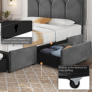 Yaheetech Queen Bed Frame Upholstered Platform Bed with 4 Drawers Storage and Adjustable Headboard,Arch Channel Tufted Headboard,Sturdy Wood Slat Support,No Box Spring Needed,Dark Gray Queen Bed