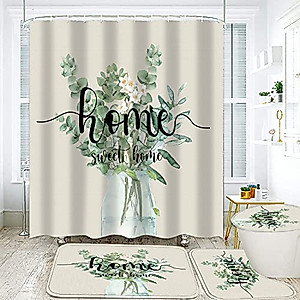 FZDHHY Beige Shower Curtain Sets Home Sweet Home Shower Curtain Set with Rugs Rustic Bathroom Set with Rugs Cute Bathroom Decor Set