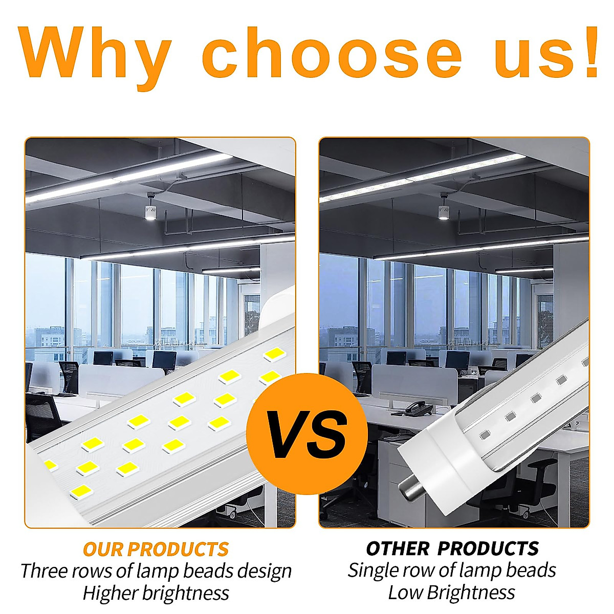 ONLYLUX 8 Foot Led Lights, T8 8ft Led Bulbs, 72W 9000LM F96t12 Led T12 Replacement Tubes, Frosted Cover, Fluorescent Light Bulb, 5000K led Shop Light(10 Pack)