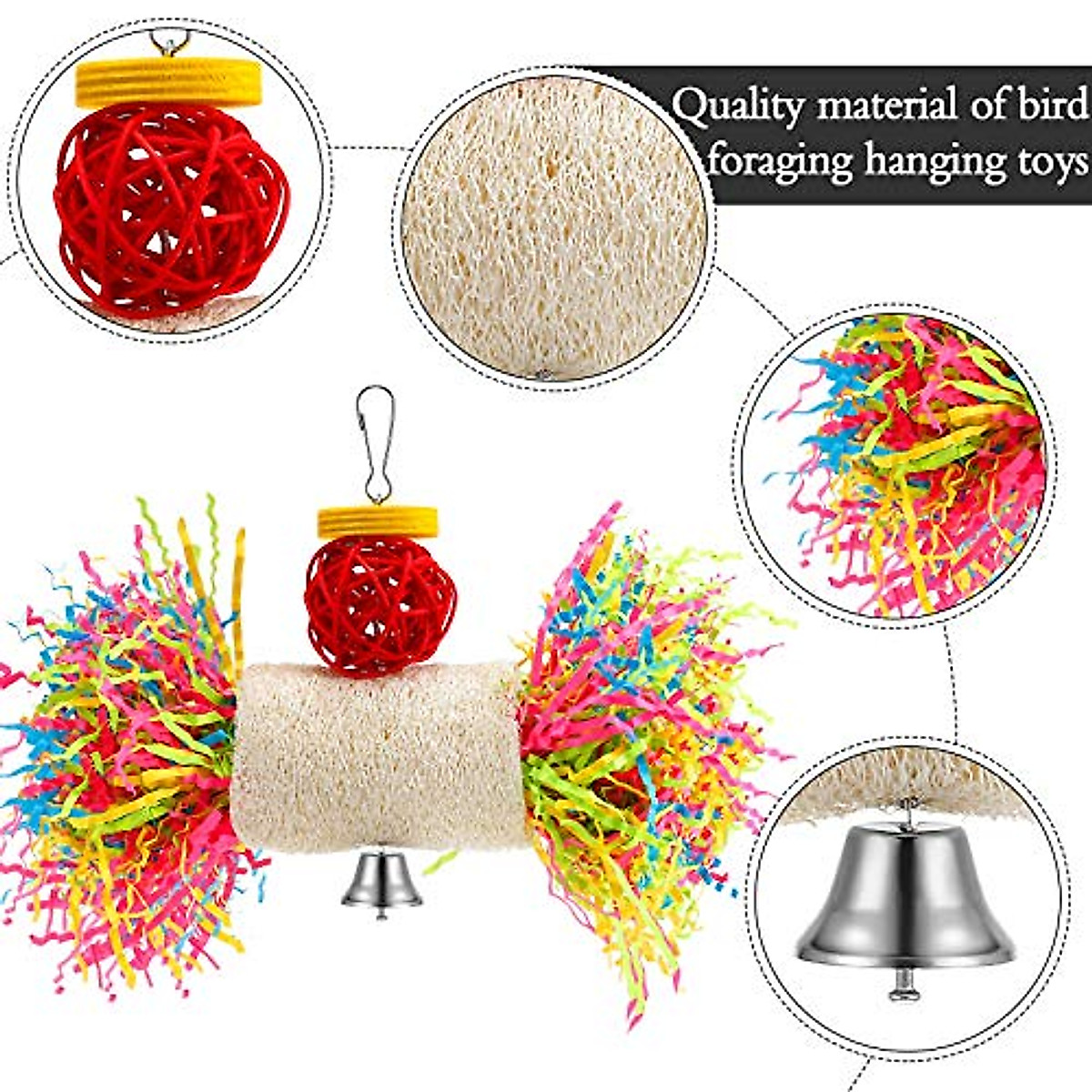 6 Pieces Parrot Cage Shredding Toy Bird Chewing Toys Foraging Hanging Toy Bird Loofah Toys with Bird Perch Stand Toy Blue Paw Grinding Stick for Small Bird Parakeets Cockatiel Conure African Grey