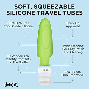 Dot&Dot Leak Proof Travel Bottles for Toiletries - TSA Approved Travel Shampoo Bottles - 3oz Travel Shampoo and Conditioner Bottles - Travel Size Toiletries - 3 oz Silicone Travel Bottles with Labels