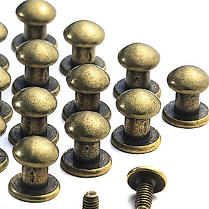 YORANYO 30 Sets 8MM Round Head Button Stud for Leather Chicago Screws Spikes and Stud Leather Rivets Screws Button Rivets for Repair and Decorate Clothing Shoes Belts Bags Dog Collars (Bronze)