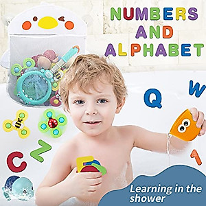 LZZAPJ Baby Bath Toys for Toddlers 1-3, Kid Bathtub Toy with 36 Foam Bath Letter & Number, Fishing Games with Fish Net, Water Pool Toy with Storage Bag, Shower Toy Gift for Boy Girl Infant 1 2 3 4 5 6