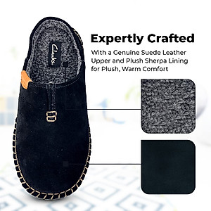 Clarks Mens Open Back Suede Leather Slipper With Heavy Stitching - Plush Sherpa Lining - Indoor Outdoor House Slippers For Men (11 M US, Tan)