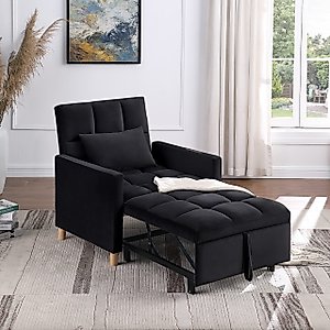 Otnqu Sleeper Chair Bed,Convertible Single Sofa Chair Bed with Pillow,Pull Out Sleeper Bed with Adjustable Backrest,Multi-Functiona Lounge Chair for Living Room(Black)
