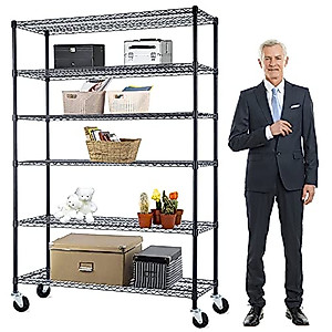 Payhere Wire Shelving Units and Storage, 6 Tier Heavy Duty Shelves for Garage Storage w/Wheels, 82"x48"x18" Metal Wire Shelf Storage Rack NSF Shelves Organizer for Restaurant Garage Pantry Kitchen