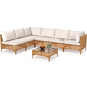 YITAHOME 7-Piece Patio Furniture Set, All-Weather PE Wicker Patio Conversation Set for Backyard Deck Poolside Porch, Outdoor Sectional Sofa with Coffee Table & Soft Cushions
