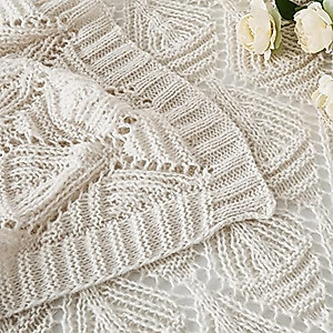 WRENSONGE Cream Cable Knit Throw Blanket, 50x60 Diamond Hollow-Out Design Knitted Throw Blanket for Couch, Bed, Sofa, Chair Cozy Warm Lightweight Outdoor Bedroom Decorative Blankets for Men Women
