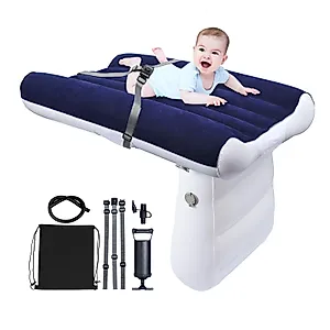 MiiDD Inflatable Airplane Kids Bed-Toddler Travel Bed,Portable Toddler Bed,Inflatable Car Baby Travel Bed,Kids Car Seat Baby Seat Extender with Hand Pump Seat Belt and Carry Bag(Blue)