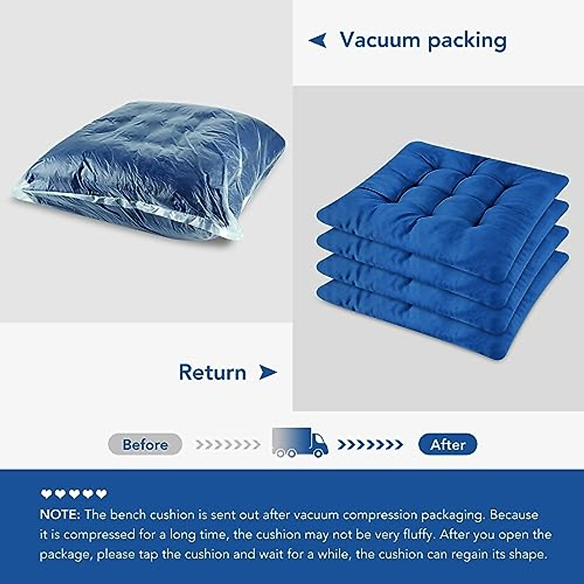PLULON 4 Pack Chair Cushion Pads for Dining Chairs Soft Square Indoor Seat Pad Swinging Chair Cushions Seating Pillows with Ties for Kitchen Office Classroom Patio Garden Sofa Floor Chairs (Navy Blue)