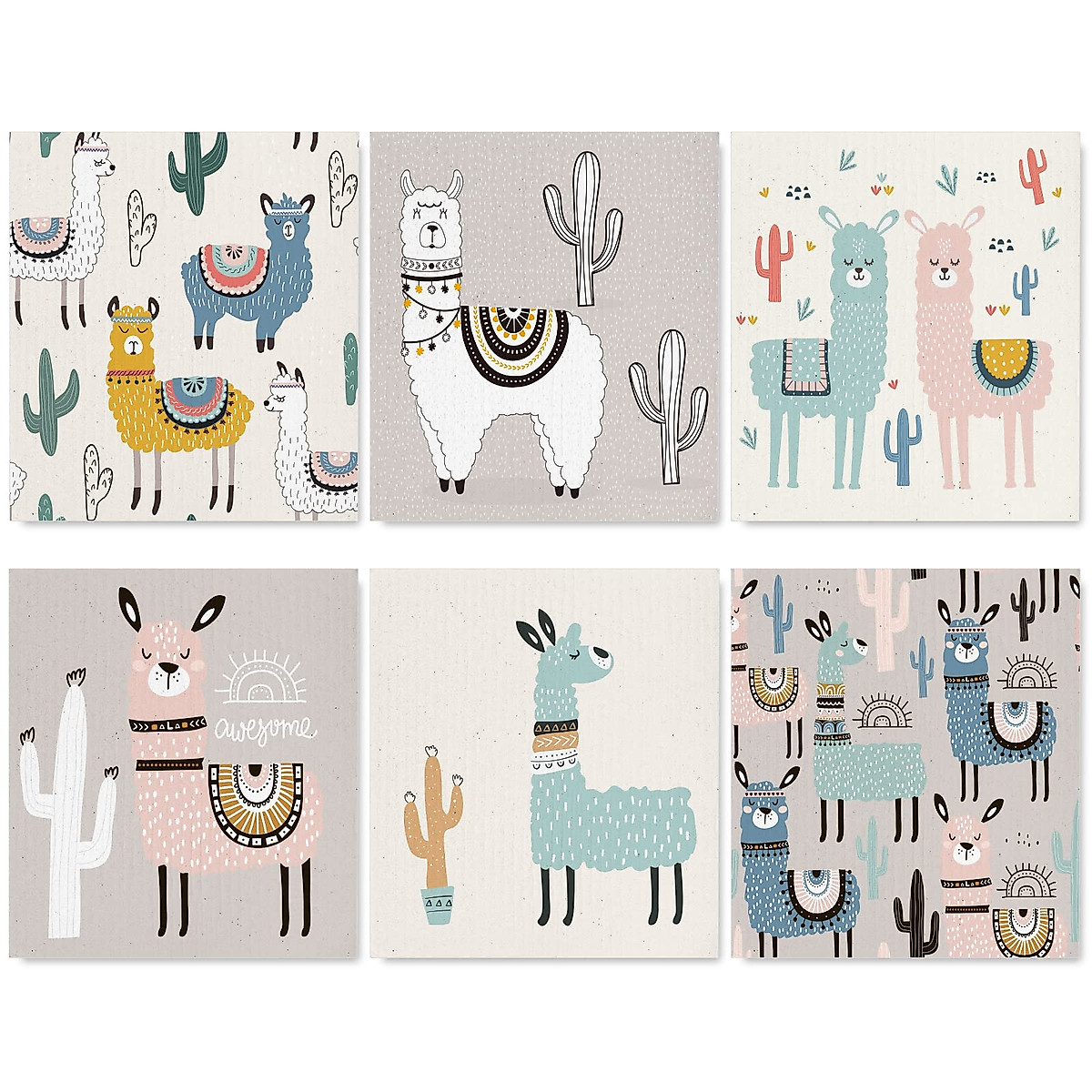 AnyDesign Alpaca Swedish Kitchen Dishcloth Cute Animal Absorbent Cotton Kitchen Towel Cleaning Dishcloths for Party Home Housewarming Cleaning Counter Wipes, 7 x 8 Inch, 6Pcs