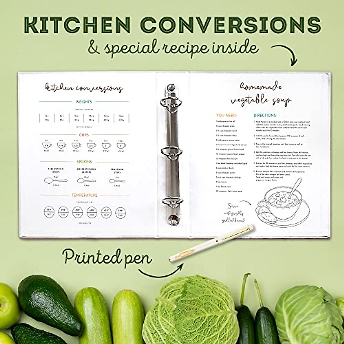 Recipe Book for OWN Recipes 11.4" X 11.8", Recipe Book, Recipe Binder with 30 Full Doble-Side Sheets and 30 Plastic Sleeves, Blank Recipe Book Recipe Book to Write Your Own Recipes with Matching Pen.