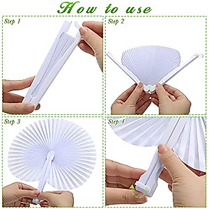 Yulejo White Paper Fans Wedding Fans Round Shaped Folding Fans Plastic Handle for Women Men Guest Wedding Celebration Birthday Party Favor (100 Packs)