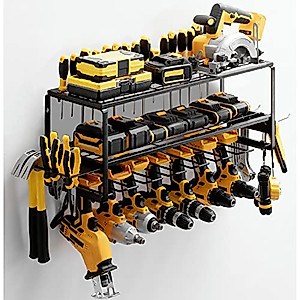 MOOMSINE Power Tool Organizer, Storage Rack for Garage Organization, Wall Mount Cordless Drill Holder and Battery Shelf, Tools Shelves with Charging Station, Heavy Duty Utility Racks - Metal - Large