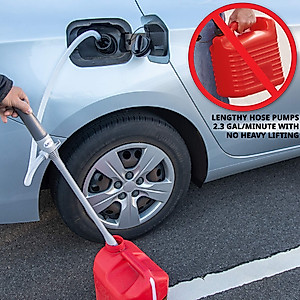 Jumbl Automatic Fuel Transfer Pump with Auto-Stop, 3x More Powerful D Battery Powered, Extra Long Hose Fits All Size Cans, Portable Liquid Pump Transfers Gasoline, Water & More at 2.3 Gal/Minute