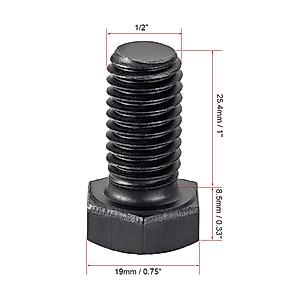 uxcell 1/2''-13 * 1'' Hex Head Screw Bolts Fastener Grade 5 UNC Carbon Steel Black 2pcs