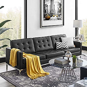 Modway EEI-3385-SLV-BLK Loft Tufted Button Faux Leather Upholstered Sofa in Silver Black