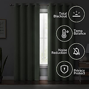Melodieux Linen Green Blackout Curtains 84 Inches Long for Bedroom, Living Room Darkening Thermal Insulated Farmhouse Burlap Grommet Drapes, 42 x 84 Inch, 2 Panels